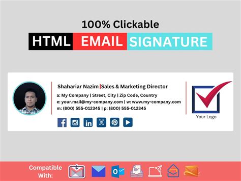 a minimalist and modern clickable and responsive html email signature