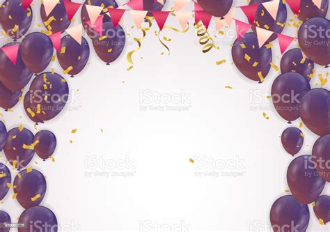 보라색 풍선 색종이 개념 디자인 서식 파일 행복 배경 축 벡터 일러스트 레이 션 재미 있는 장식 빛나는 추상 개념 그래픽 틴 셀 요소입니다 0명에 대한 스톡 벡터 아트 및