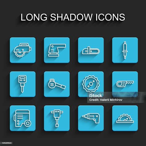 세트 라인 전력 발전기 건설 착암기 전기 원형 톱 무선 드라이버 잎 정원 송풍기 왕복 및 원형 블레이드 아이콘 벡터 Rotary International에 대한 스톡 벡터