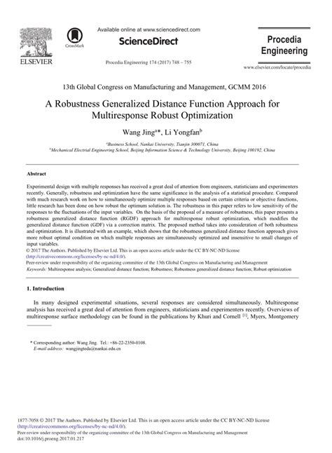 Pdf A Robustness Generalized Distance Function Approach For Multiresponse Robust Optimization