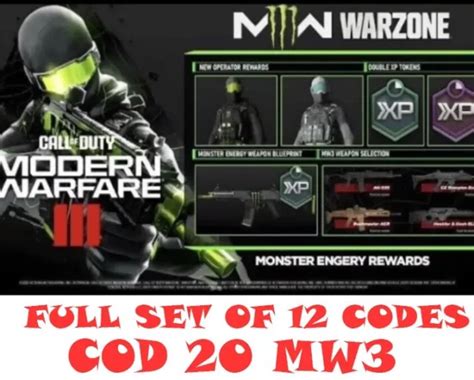 CALL OF DUTY Modern Warfare 3 Monster Energy Ensemble Complet De 12 Codes Peau COD MW3 EUR 12 25