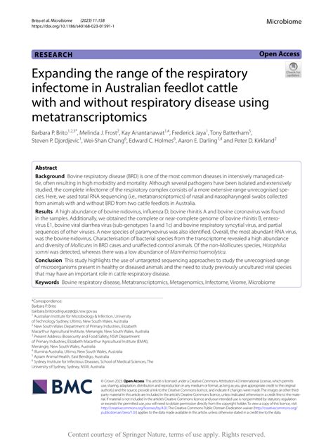 Pdf Expanding The Range Of The Respiratory Infectome In Australian Feedlot Cattle With And