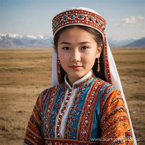 Kazakh Girl In Traditional Attire Cultural Heritage Portrait Ai Art Generator