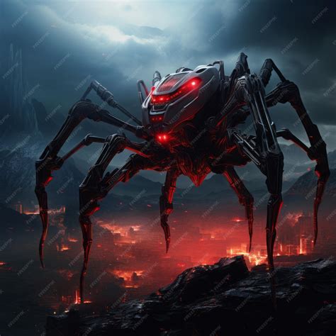 Premium Ai Image The Red And Black Night A Futuristic Army Of Spider