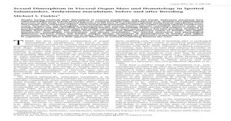 Sexual Dimorphism In Visceral Organ Mass And Hematology In Spotted