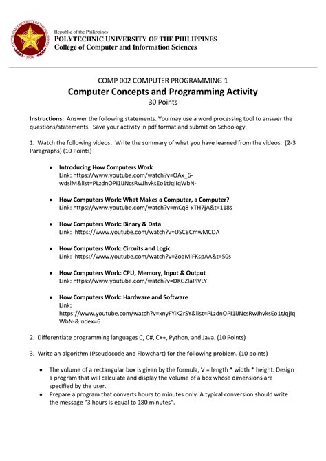 Activity 1 Computer Concepts And Programming Republic Of The Philippines Polytechnic