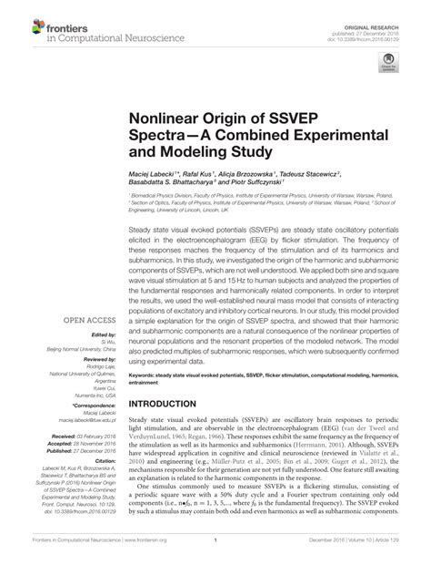 Pdf Nonlinear Origin Of Ssvep Spectra—a Combined Experimental And