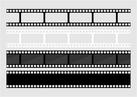 필름 스트립 흰색 배경에 4개의 디자인 필름 스트립 개념 영화 밤 영화 산업 프리미엄 벡터