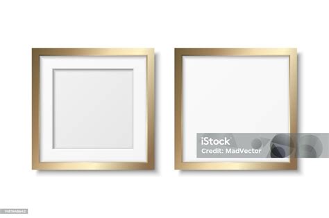 벡터 3d 현실적인 노란색 금속 황금색 장식 빈티지 프레임 세트 테두리 아이콘 근접 촬영 정사각형 사진 프레임 디자인 템플릿 테두리 디자인 0명에 대한 스톡 벡터 아트 및