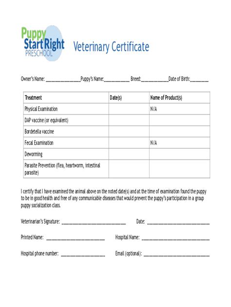 Fillable Online Puppy Vet Certificate Fax Email Print Pdffiller