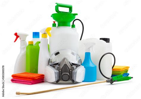 Cleaning And Disinfection Tools Kit Isolated On White Background Protective Respirator Mask