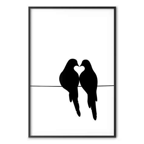 Poster Bird Love Black Birds Forming A Heart Shape With Their Beaks
