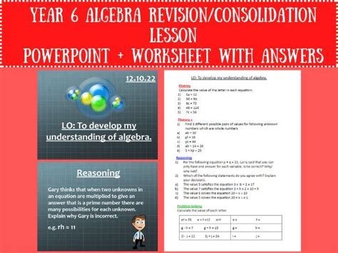 Year 6 Algebra Revision Consolidation Lesson Powerpoint And Worksheet With Answers Teaching