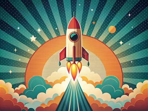 Retro Rocket Launch Illustration A Vibrant Flat Design For Space