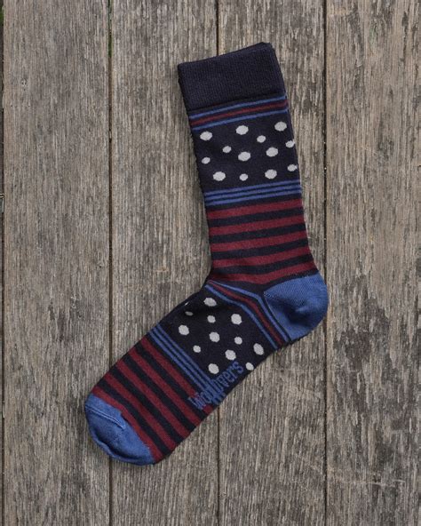 Navy Stripe And Spot Mens Bamboo Sock Woolovers Au