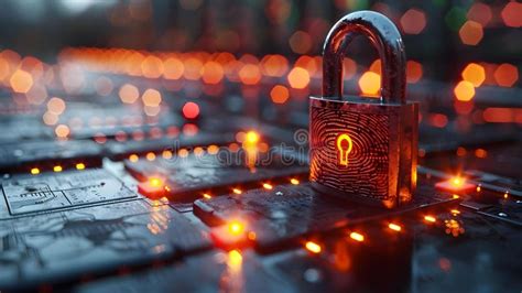 Digital Fingerprint Padlock Symbolizes Cybersecurity And Data Protection In Technology Networks