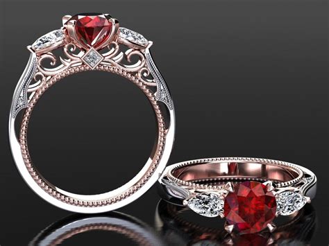 Ruby Engagement Ring Ruby And Diamond Unique Three Stone Etsy