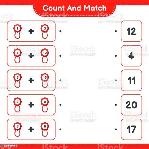 계산 및 일치 아기 딸랑이의 수를 계산하고 올바른 숫자와 일치합니다 교육 어린이 게임 인쇄 워크 시트 벡터 일러스트레이션 0명에 대한 스톡 벡터 아트 및 기타 이미지