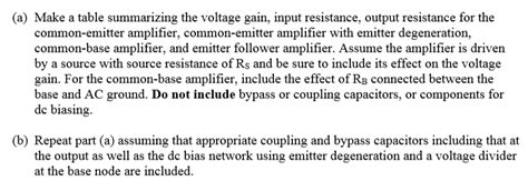 Solved A Make A Table Summarizing The Voltage Gain Input