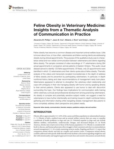Pdf Feline Obesity In Veterinary Medicine Insights From A Thematic