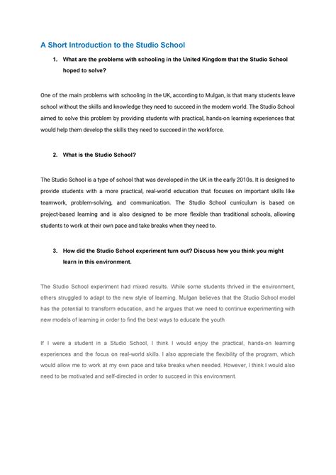 Unit 1 Lab Questions A Short Introduction To The Studio School What