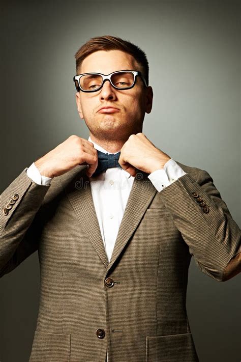 Nerd Guy Adjusting His Bow Tie Stock Image Image Of Hands Adjust 33859807