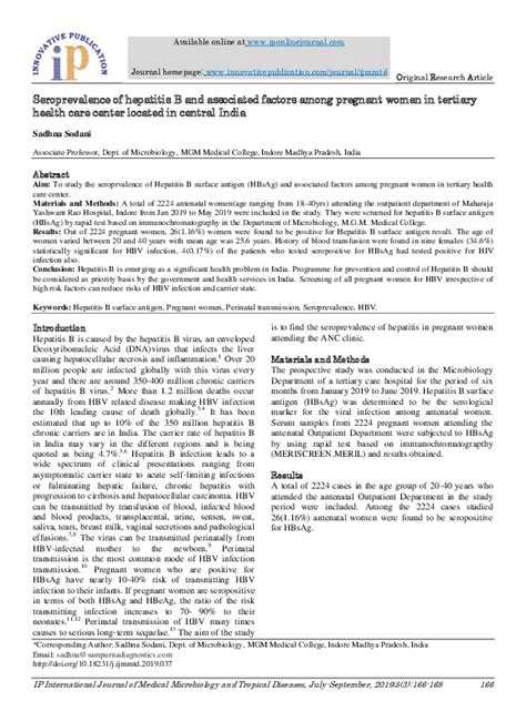 Pdf Seroprevalence Of Hepatitis B And Associated Factors Among