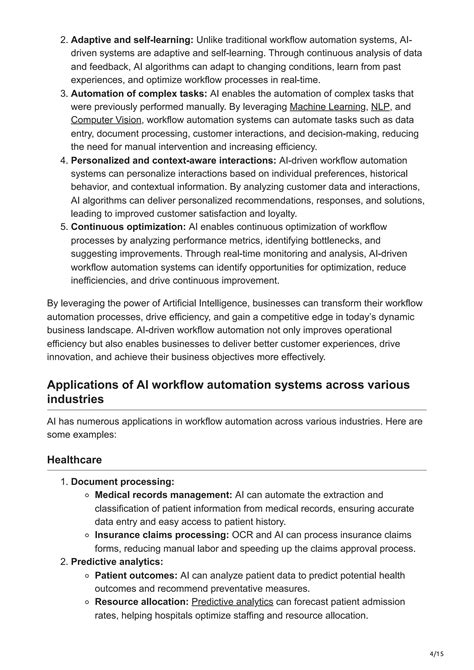 Ai For Workflow Automation Use Cases Applications Benefits And Developmentpdf