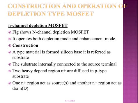 Mosfet Operations And Its Types Enhancement And Depletion Types Pptx