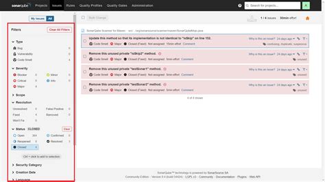 sonarqube 메뉴 issues curvc devops confluence dc