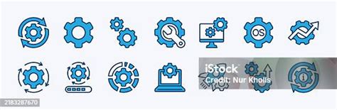 운영 체제 또는 Os 아이콘의 집합입니다 소프트웨어 업데이트 구성 사용자 정의 옵션 유지 관리 진행률 표시줄 업그레이드 설정 설치 프로세스 서비스가 포함됩니다 벡터 일러스트