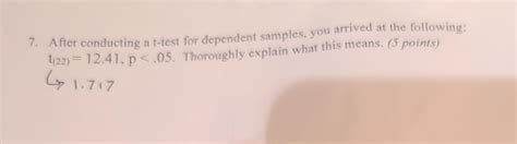 Solved 7 After Conducting A T Test For Dependent Samples