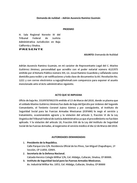Ejemplo De Demanda De Nulidad México Administración Pública