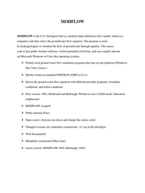 Simulating Groundwater Flow An Overview Of The Universal Groundwater Modeling Software Modflow