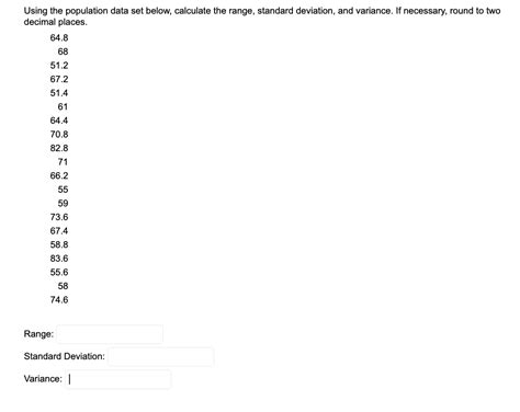 Solved Using The Population Data Set Below Calculate The