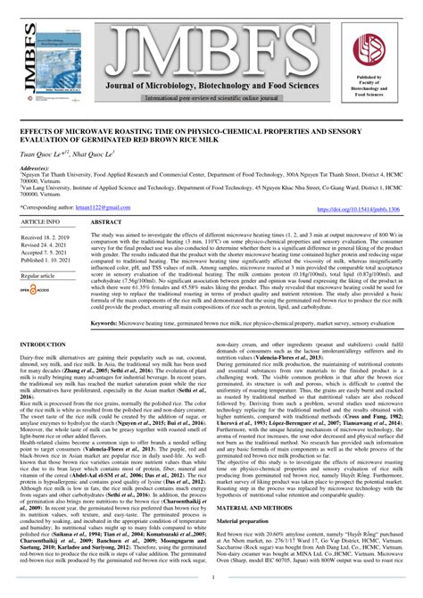 Pdf Effects Of Microwave Roasting Time On Physico Chemical Properties