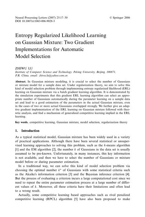 Pdf Entropy Regularized Likelihood Learning On Gaussian Mixture Two Gradient Implementations