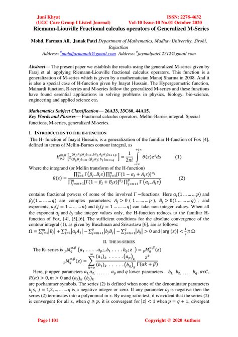 Pdf Riemann Liouville Fractional Calculus Operators Of Generalized M Series