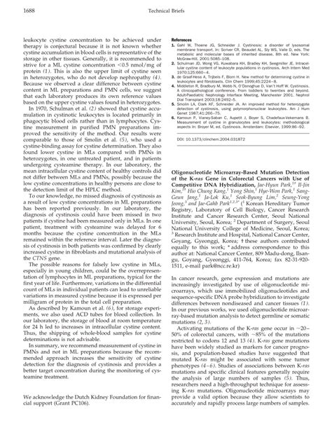 Pdf Oligonucleotide Microarray Based Mutation Detection Of The K Ras