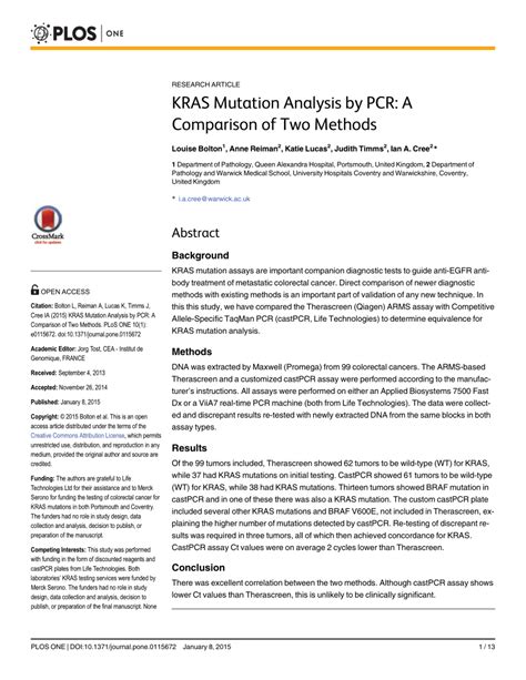 Pdf Kras Mutation Analysis By Pcr A Comparison Of Two Methods