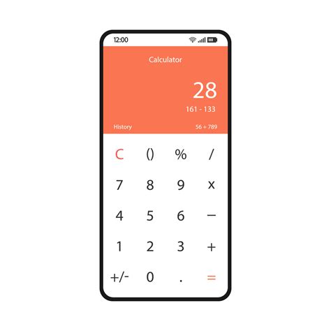 Mobile Calculator Smartphone Interface Vector Template Math App Page White Design Layout