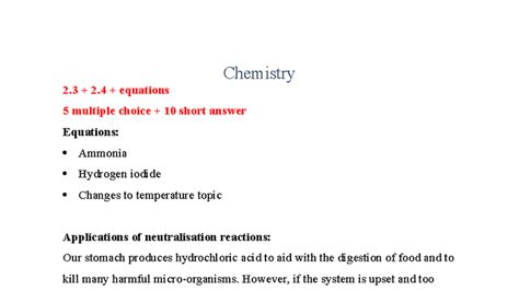 Chemistry 5 Equations And Applications Of Neutralisation Reactions Studocu