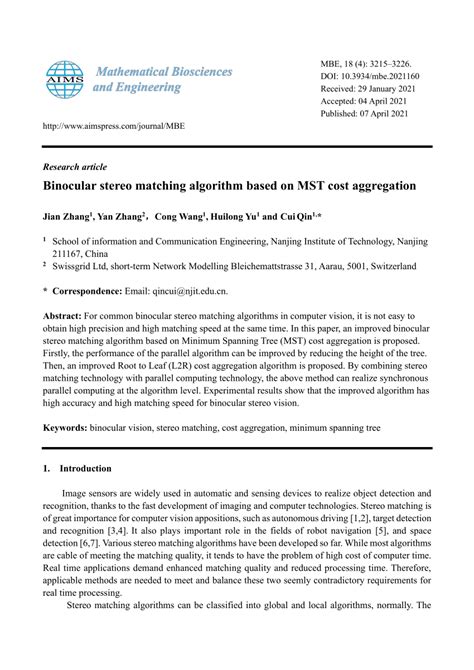 Pdf Binocular Stereo Matching Algorithm Based On Mst Cost Aggregation