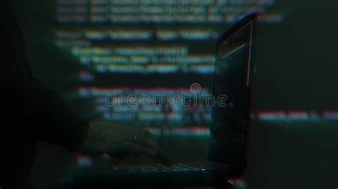 Hacker Writing Code Cracking Computer Programming Code In The Background Stock Illustration