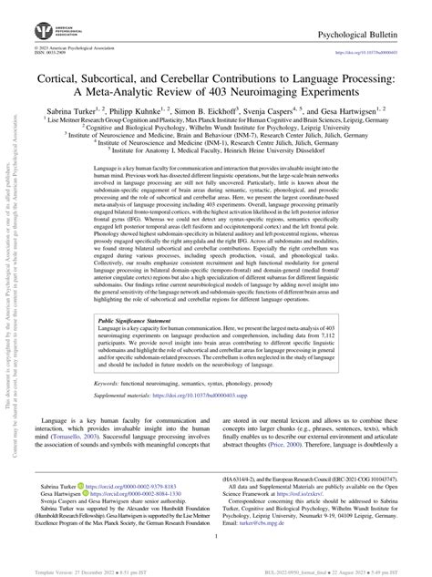Pdf Cortical Subcortical And Cerebellar Contributions To Language Processing A Meta