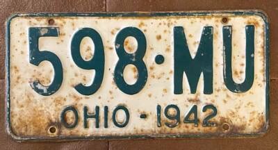 Ohio 1942 License Plate 598 Mu Ebay