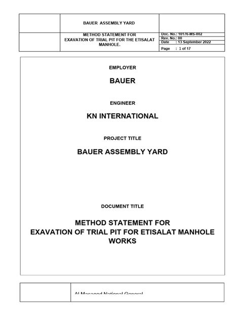Method Statement For Trial Pit Pdf Quality Assurance Personal