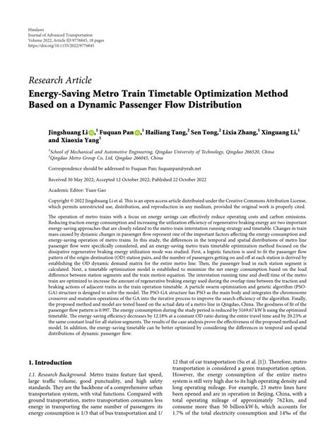 Pdf Energy Saving Metro Train Timetable Optimization Method Based On A Dynamic Passenger Flow