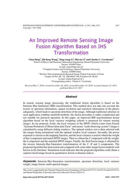 Pdf An Improved Remote Sensing Image Fusion Algorithm Based On Ihs