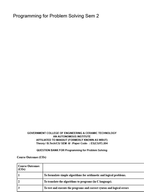 Question Bank For Programming For Problem Solving Pdf Mathematics